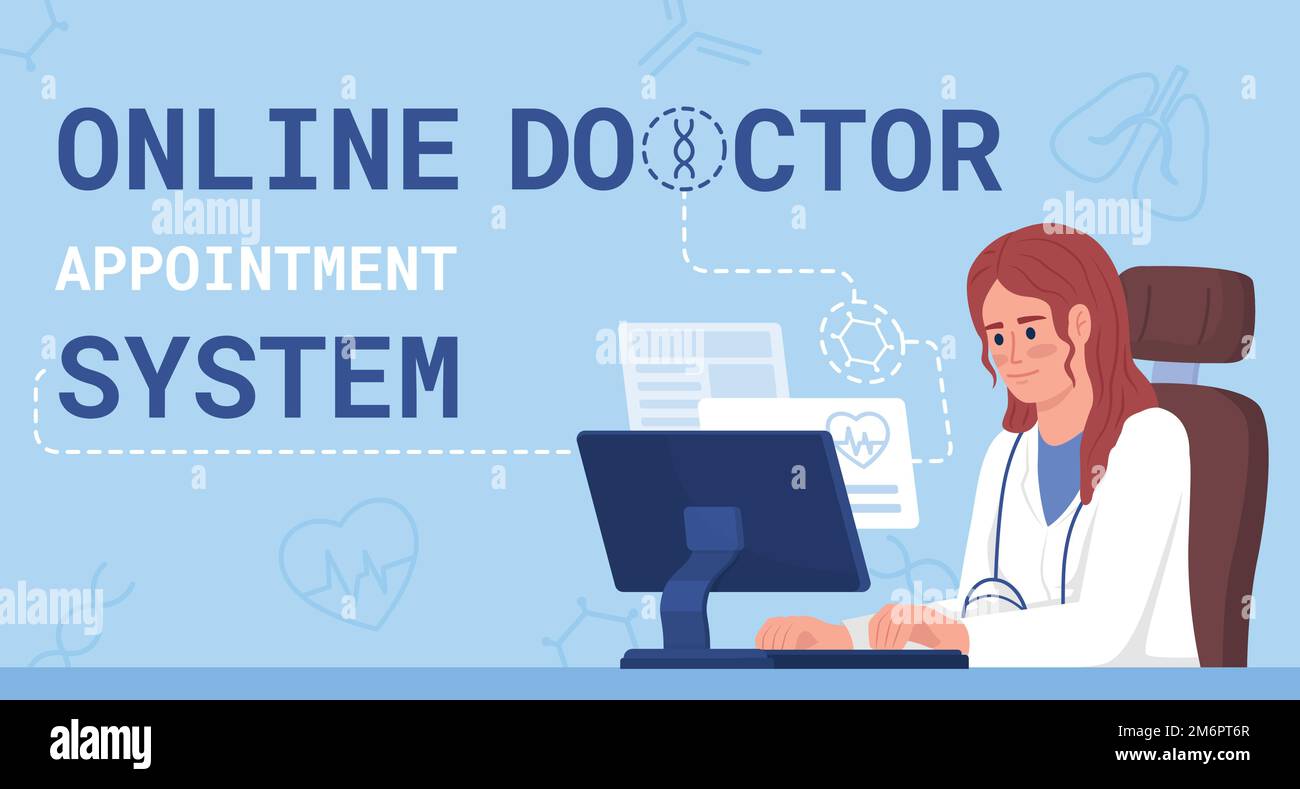Online doctor appointment system flat vector banner template Stock ...