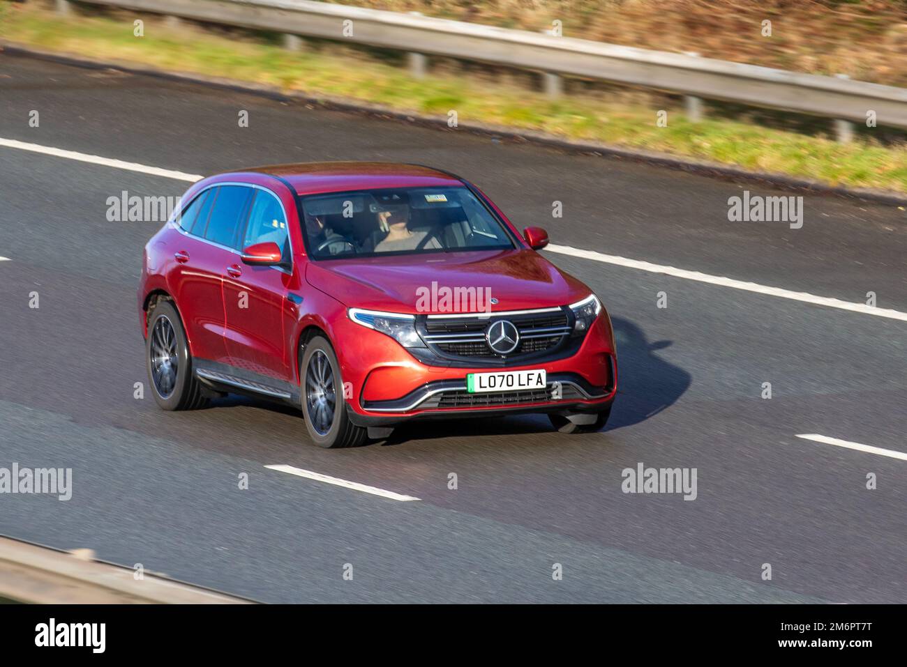 2020 Red Mercedes-Benz Eqc 1 speed automatic; travelling on the M61 ...