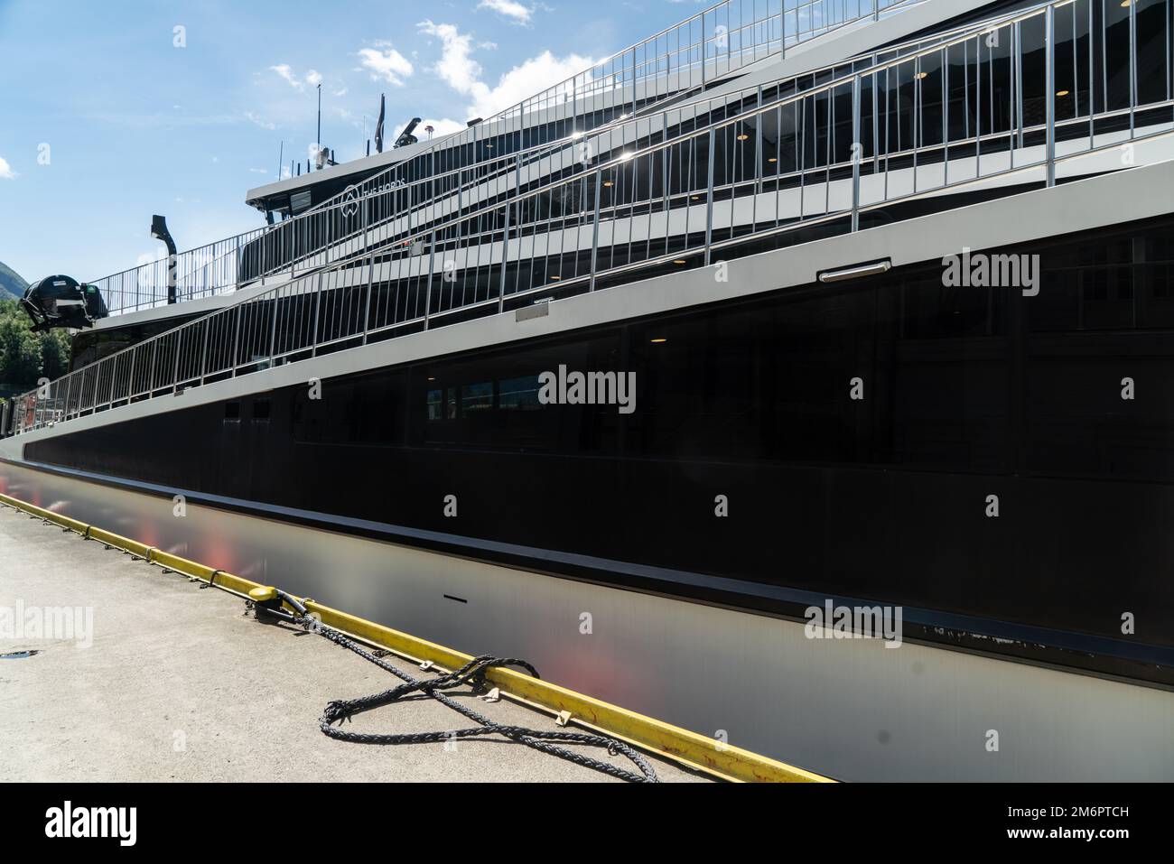 Electric boat at Lofthus for cruise on the Hardangerfjord, Norway Stock ...