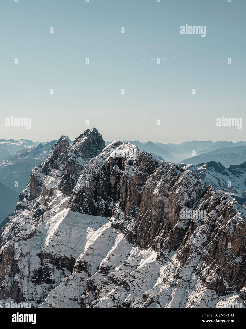 An aerial view of the mountain range at the Lake Trubsee Ski Resort in ...
