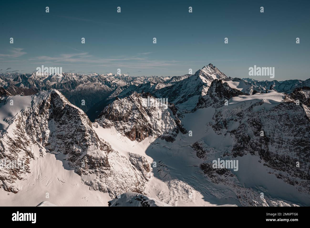 An aerial view of the mountain range at the Lake Trubsee Ski Resort in ...