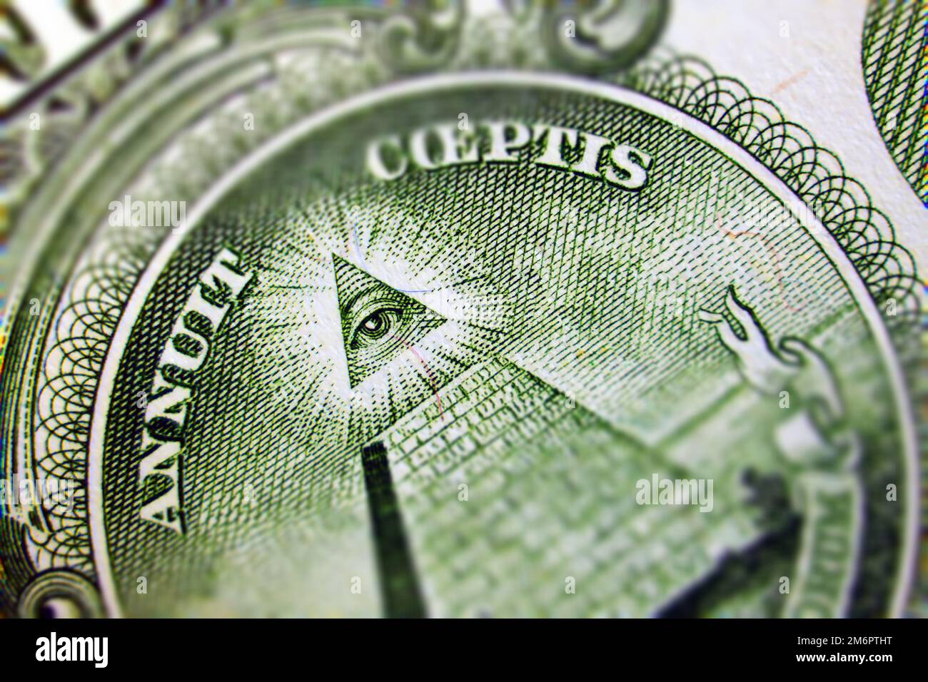 Macro of one dollar bill greatly enlarged with special tilt shift ...