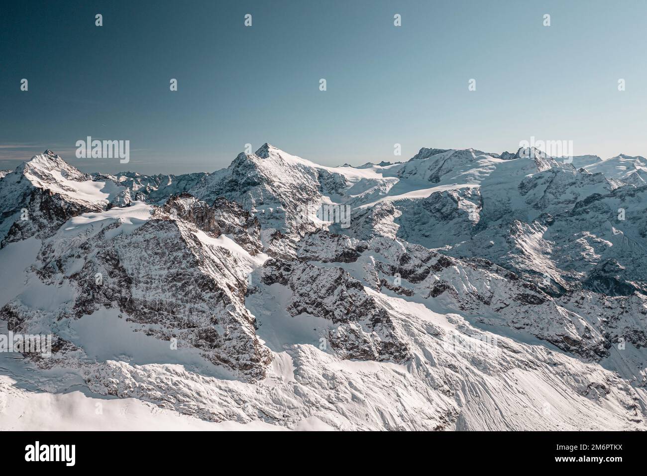 An aerial view of the mountain range at the Lake Trubsee Ski Resort in ...