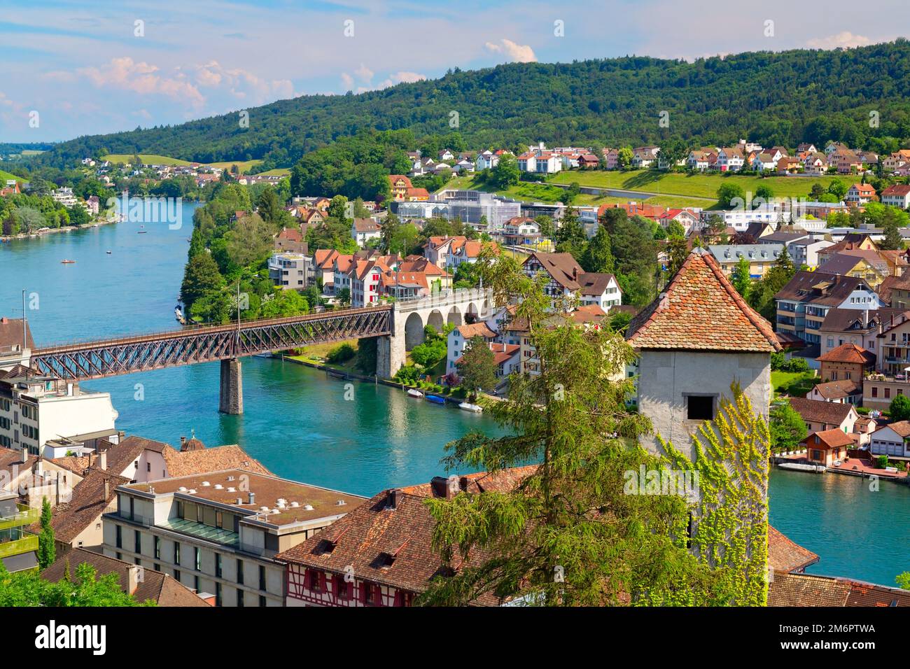 Schaffhausen waterfalls panoramic view bridge hi-res stock photography ...