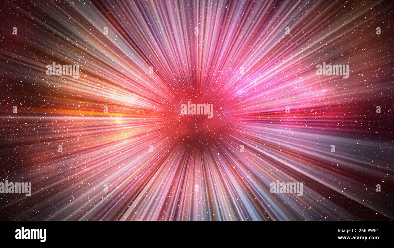 Hyperspace speed effect in night starry sky. Bright red galaxy ...