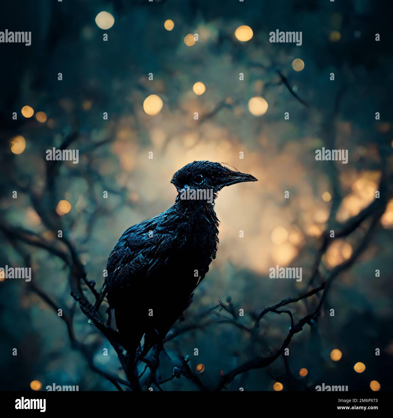 Dark crow sitting on a branch Stock Photo - Alamy