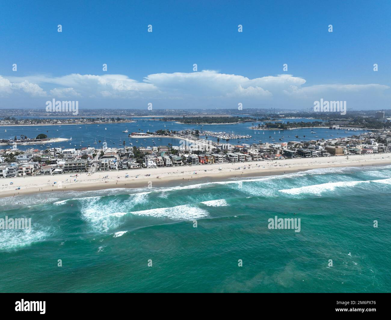Aerial view of Mission Bay and beach in San Diego, California. USA ...