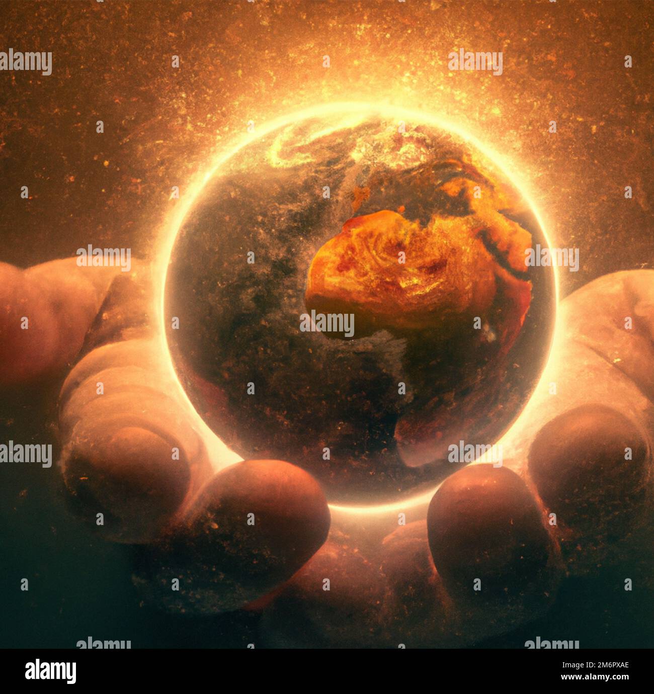 Hand holding glowing Earth globe Stock Photo - Alamy