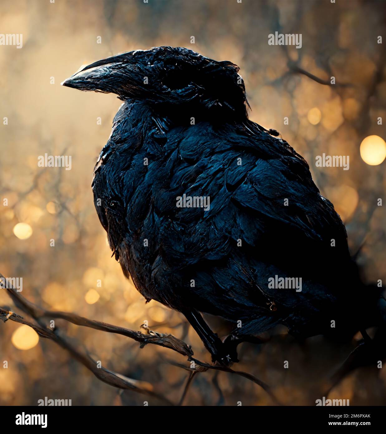 Dark crow sitting on a branch Stock Photo - Alamy