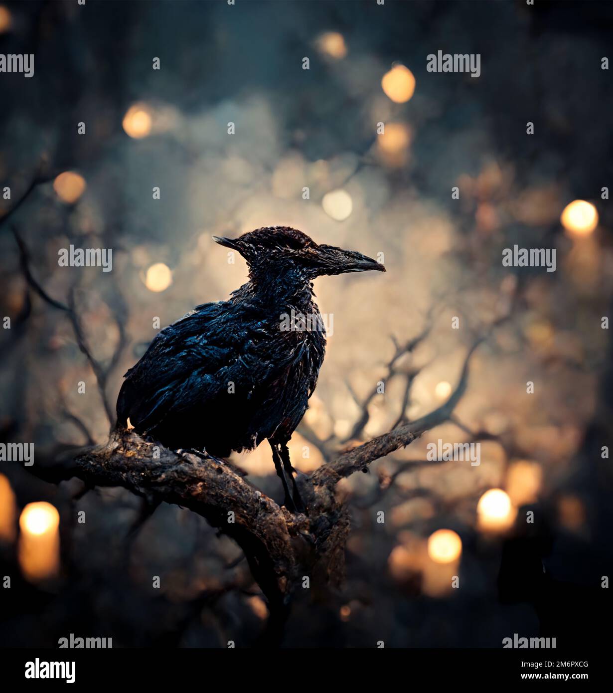 Dark crow sitting on a branch Stock Photo - Alamy
