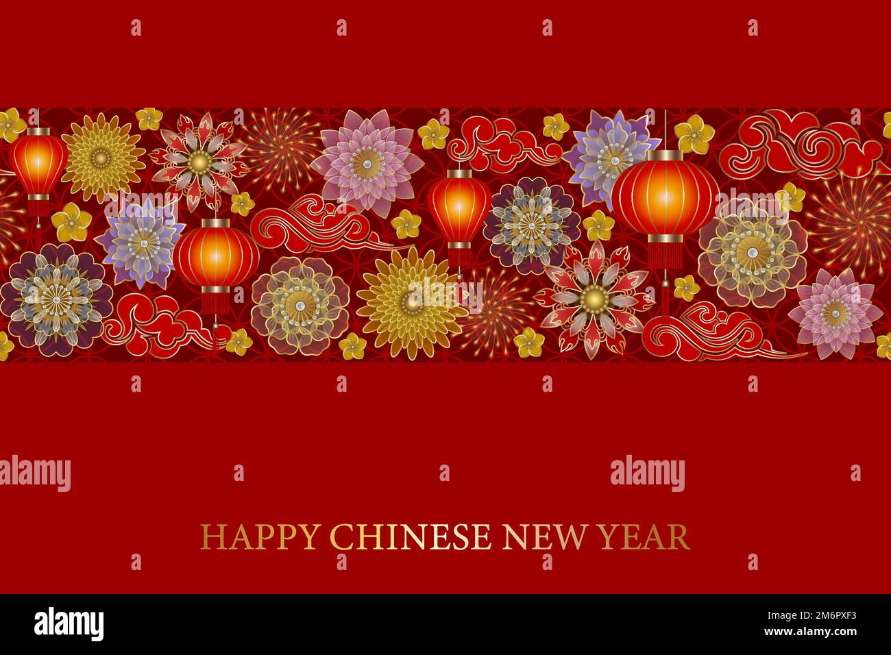chinese new year background with flowers, lanterns and decorations ...