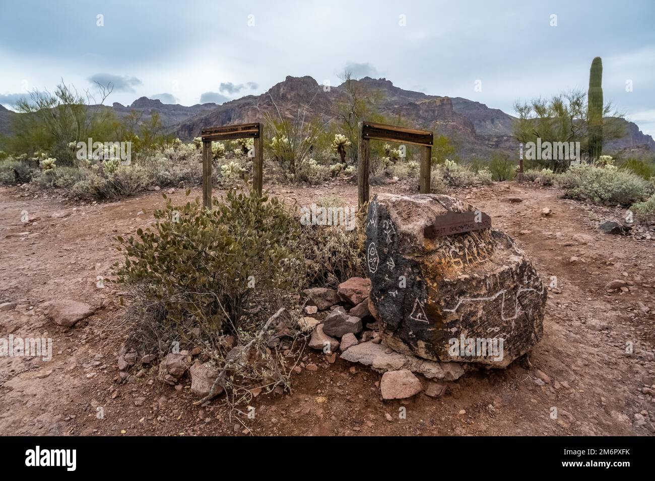 A description board for the trail in Gold Canyon, Arizona Stock Photo ...