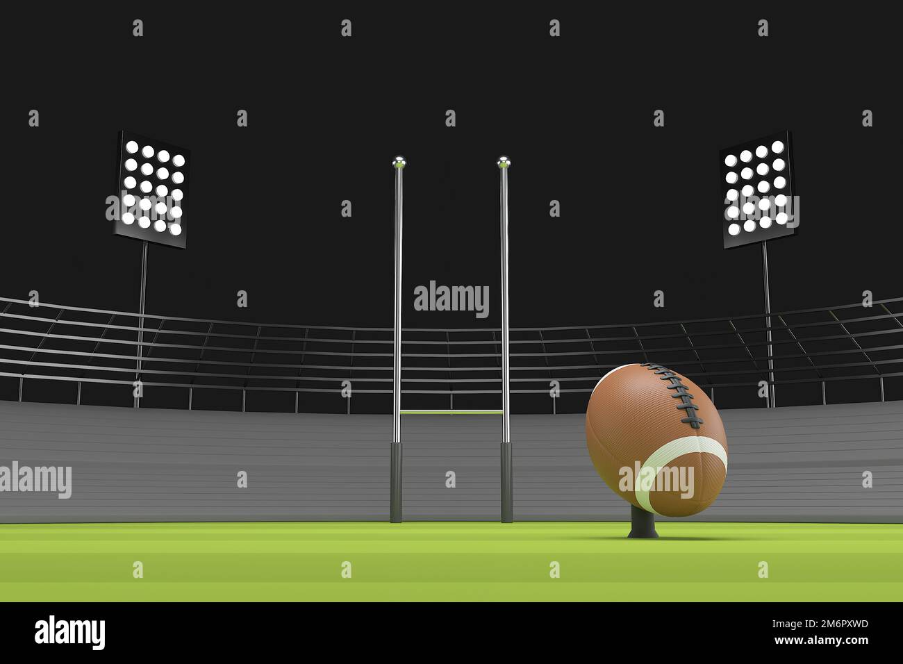 3d rendering Rugby, the ball on professional rugby stadium Stock Photo ...