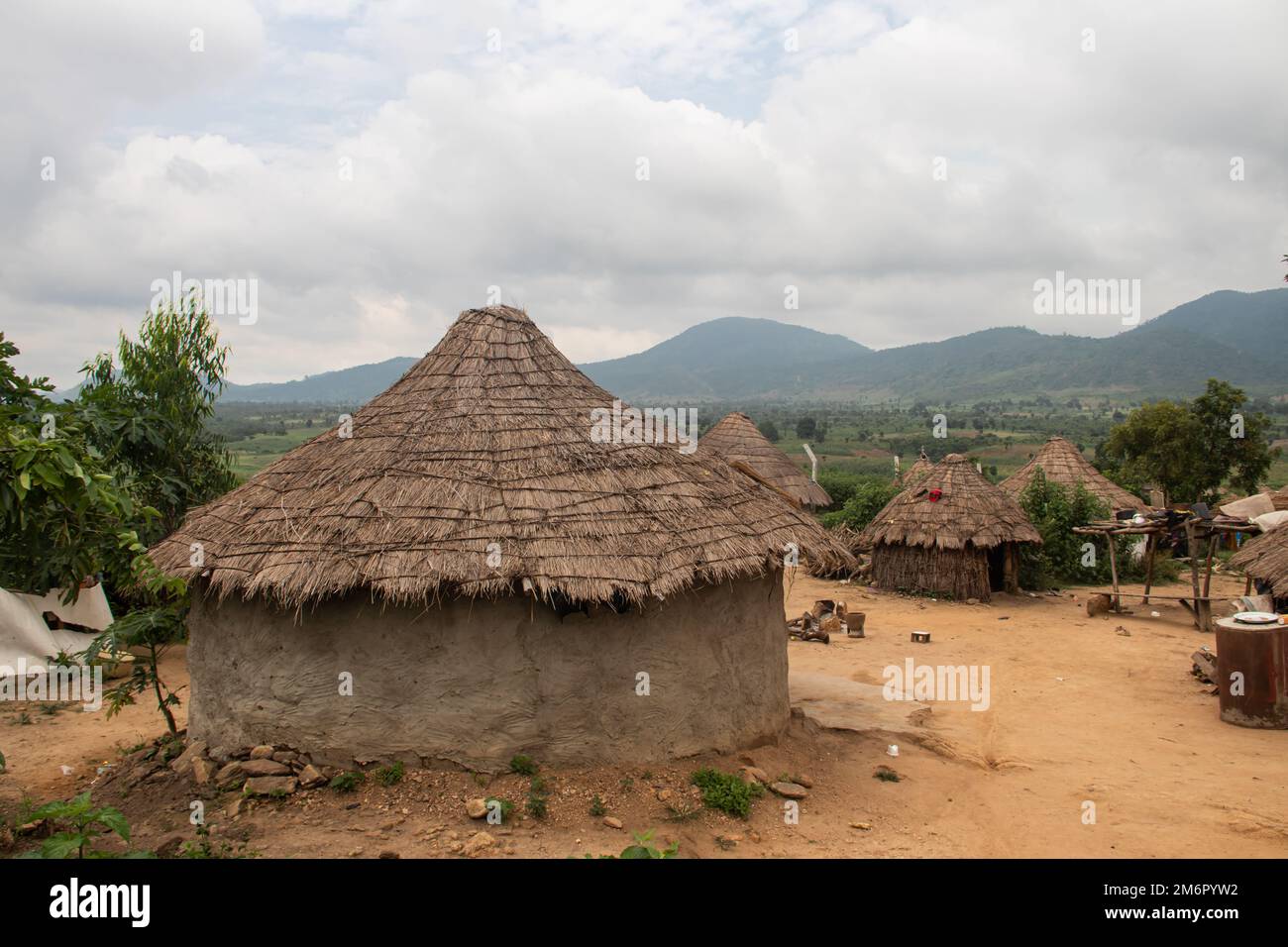 Typical rural mud-house (called Tukul) in remote village in Africa with ...