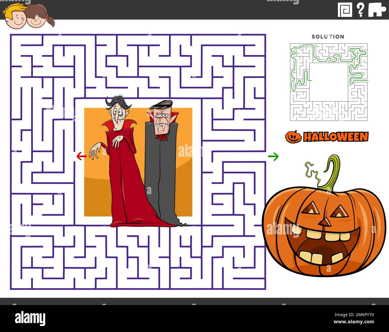 Maze with cartoon vampires and pumpkin on Halloween time Stock Photo ...