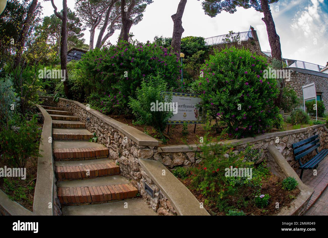 View from a cliff on the island of Capri, Italy, and rocks in the sea ...