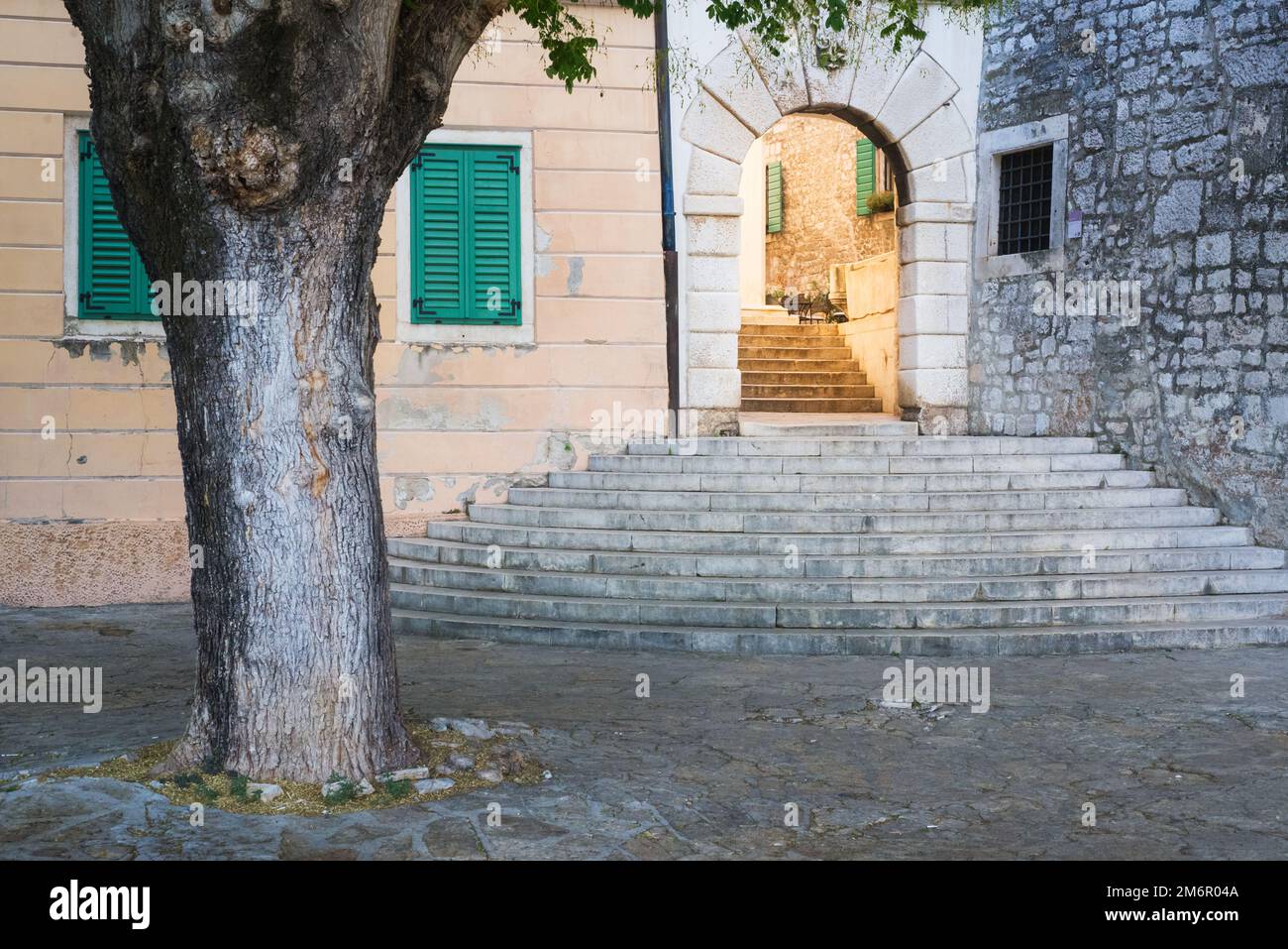 Buildings by the path to the town square in Sibenik, Croatia Stock ...