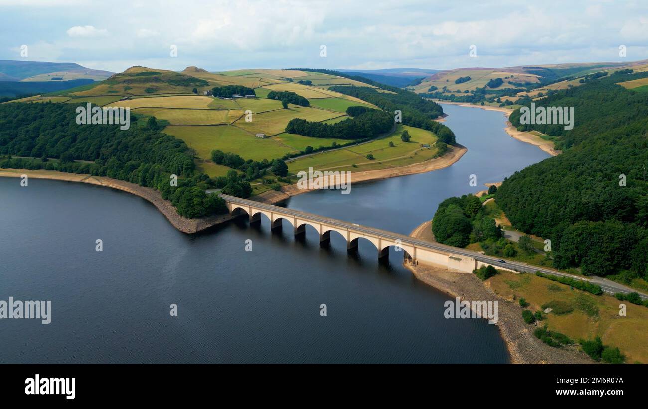 Ladybower Reservoir at Peak District National Park - aerial view ...