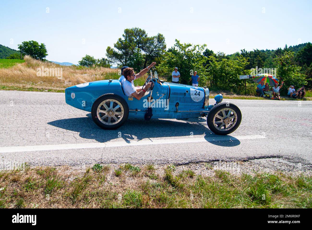 BUGATTI T37 1927 on an old racing car in rally Mille Miglia 2022 the ...
