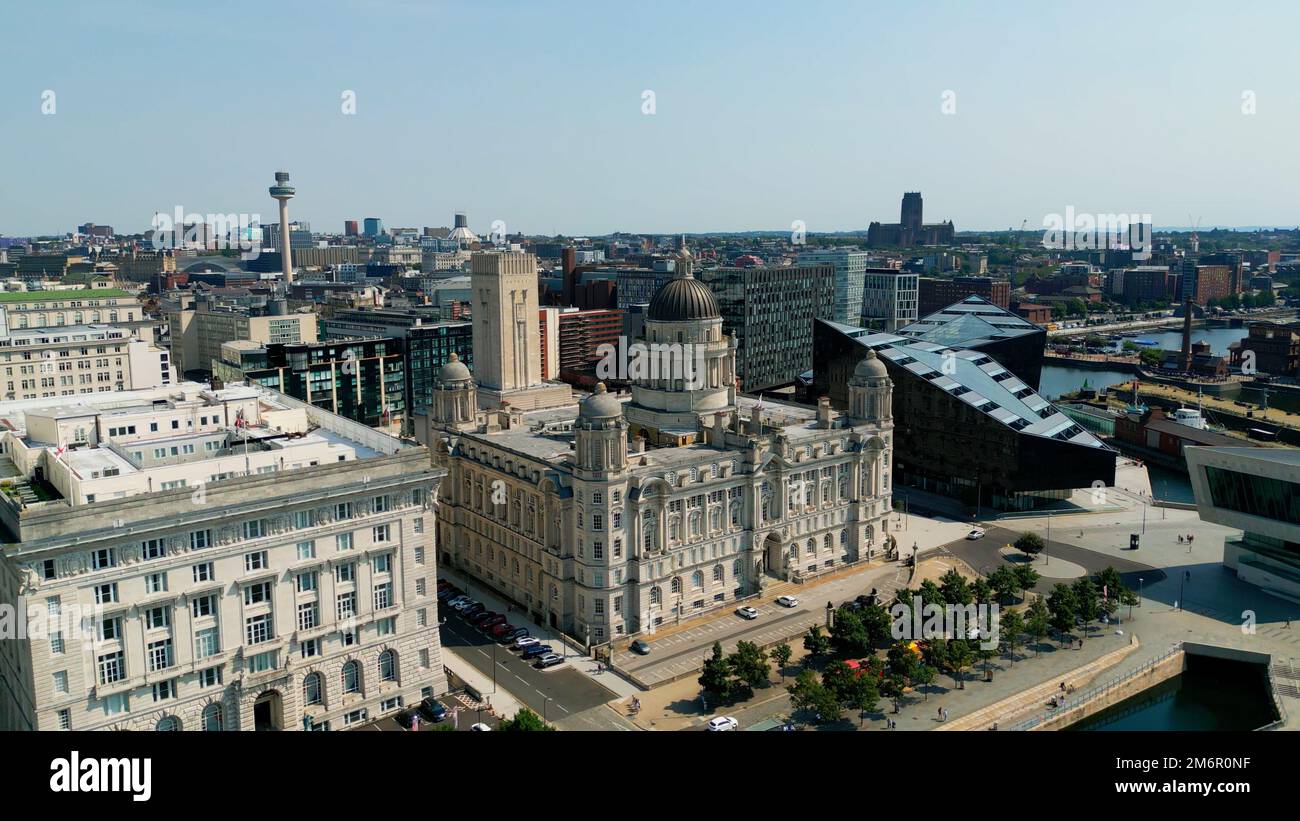 Aerial view liverpool three graces hi-res stock photography and images ...