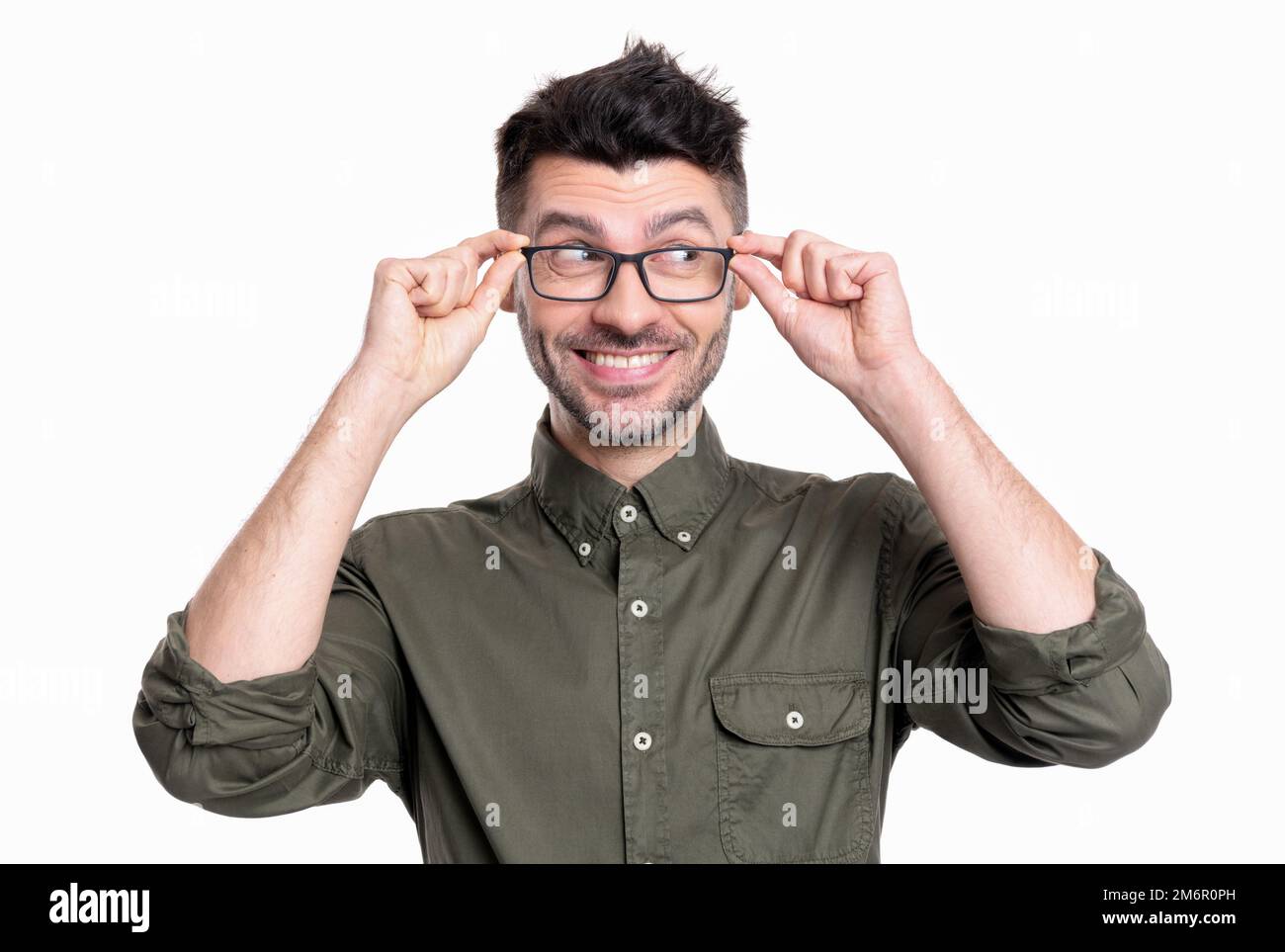 cheerful adult employee man wear shirt. portrait of man employee ...