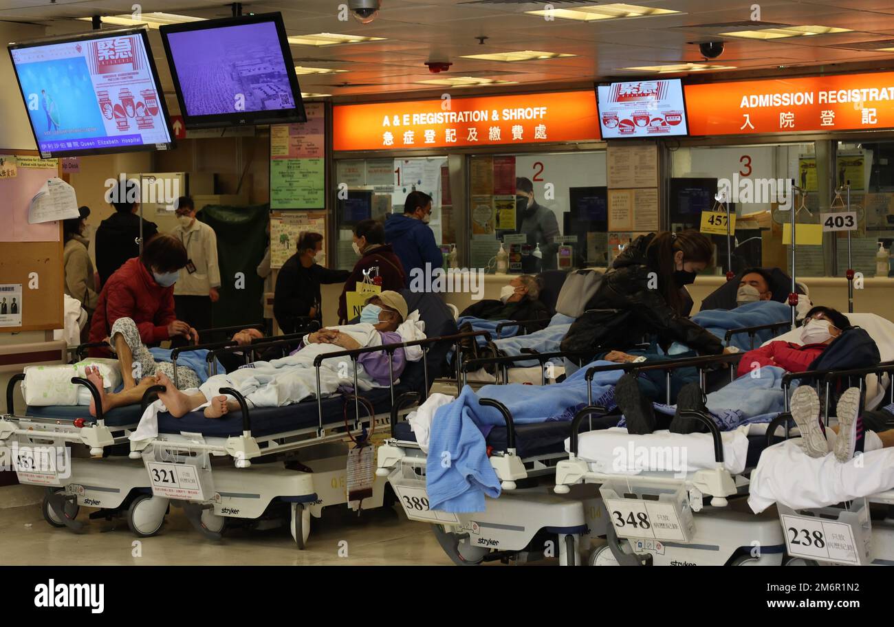 Patients waiting in the Accident & Emergency (A&E) room at Queen Elizabeth Hospital. 02JAN23 ...