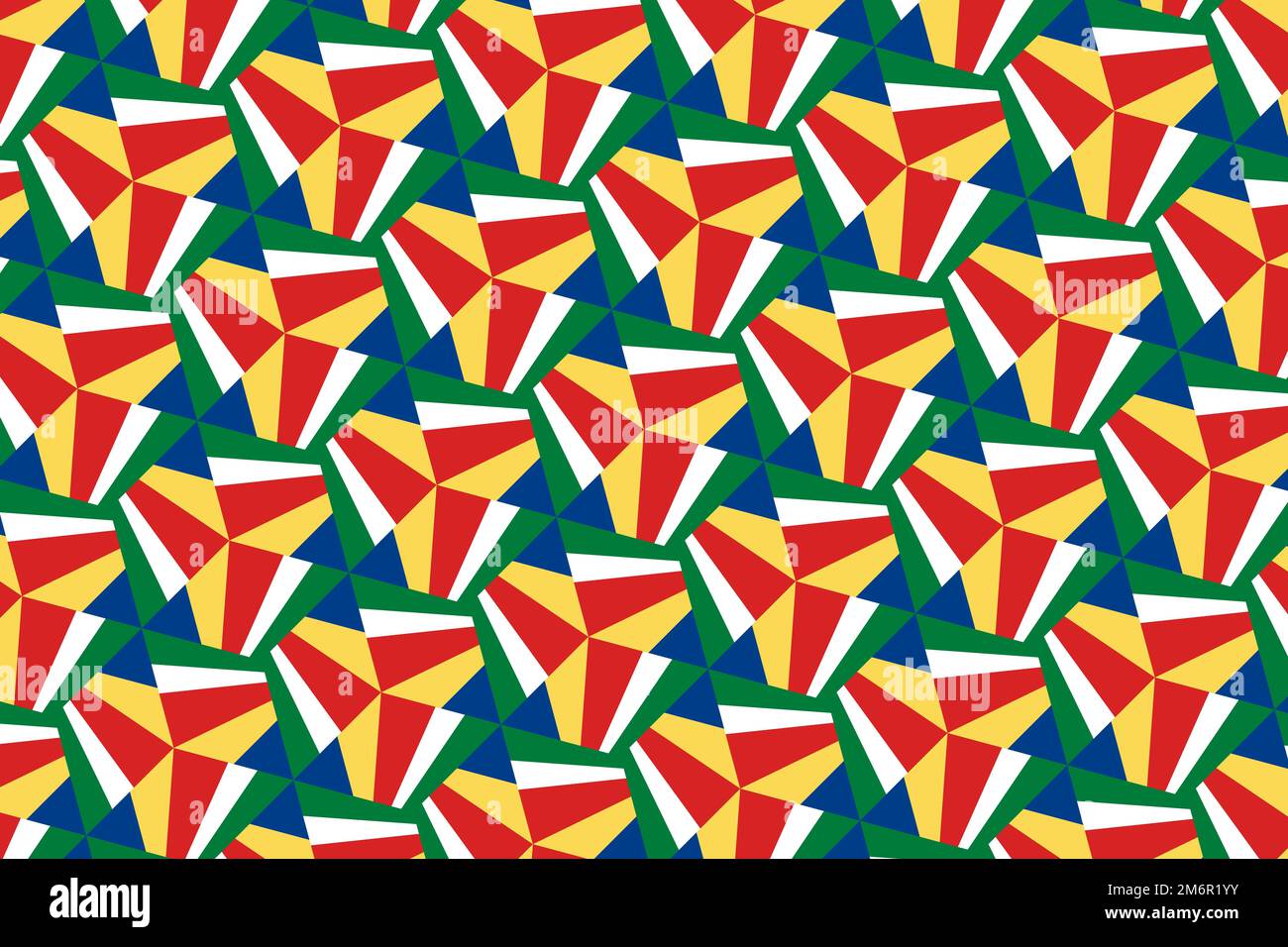 Geometric pattern in the colors of the national flag of Seychelles. The ...