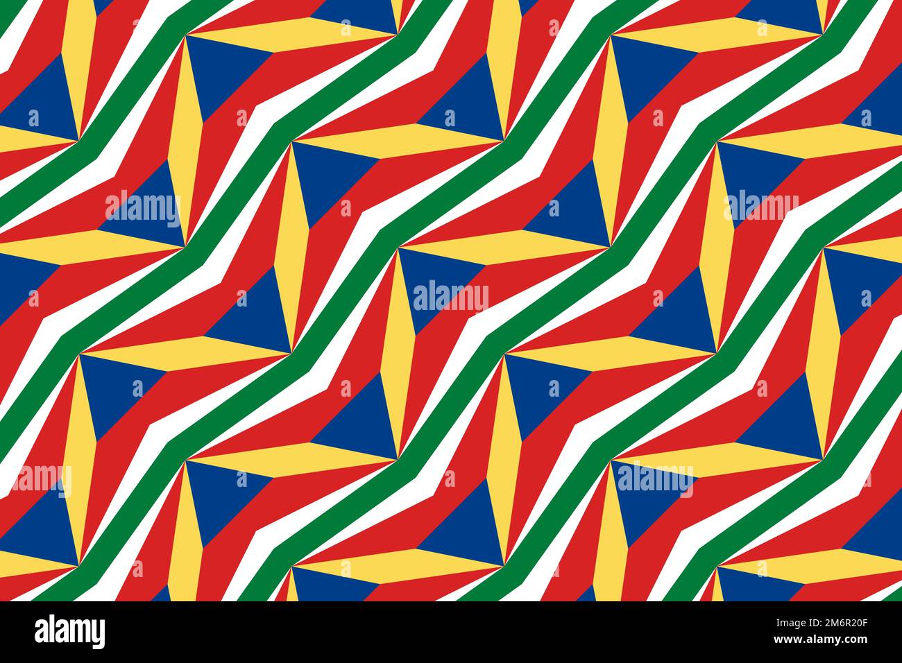Geometric pattern in the colors of the national flag of Seychelles. The ...