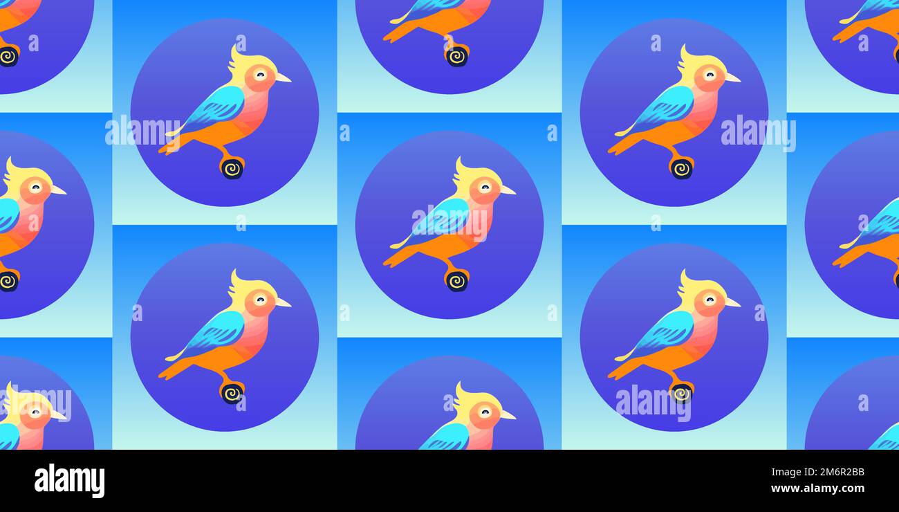 Colorful cartoon birds, hand drawn, seamless vector pattern Stock ...