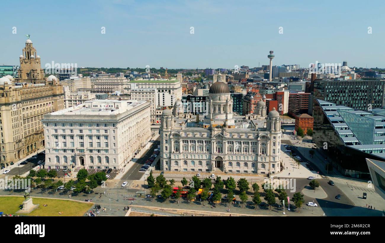 Aerial view liverpool three graces hi-res stock photography and images ...