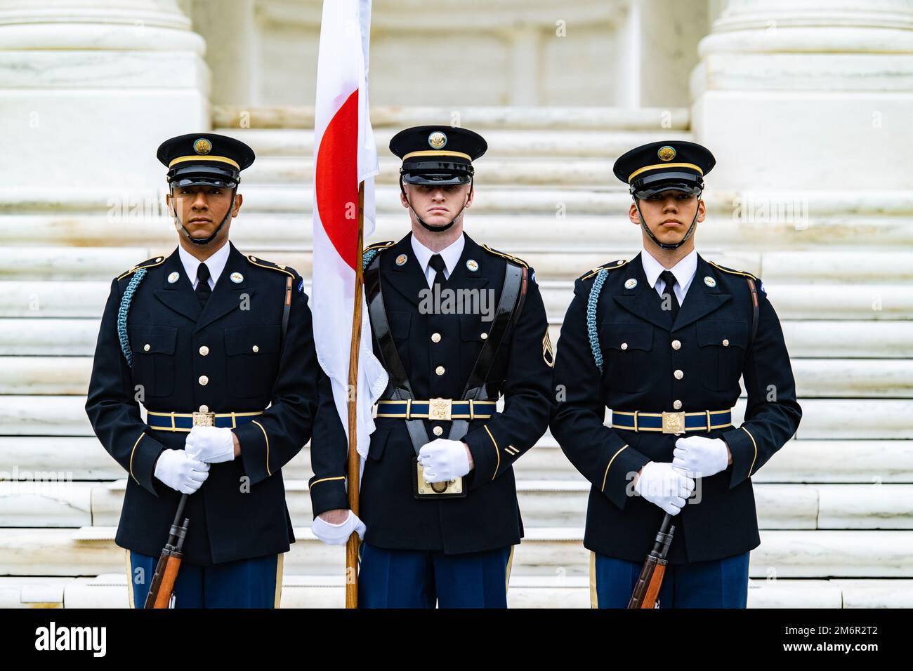 A color guard from the 3d U.S. Infantry Regiment (The Old Guard) carry ...