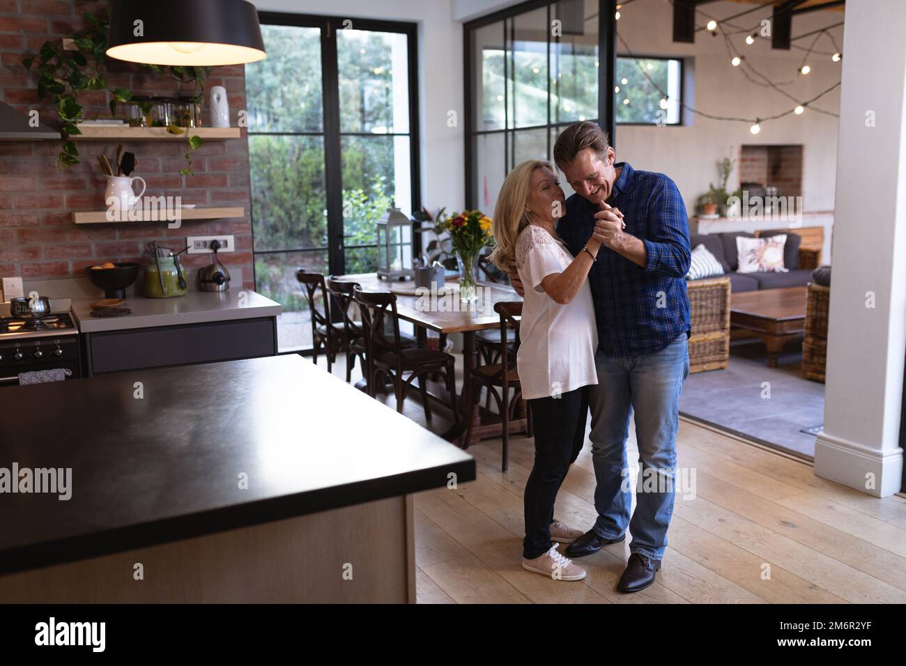 Senior Caucasian couple Dancing at home Stock Photo - Alamy