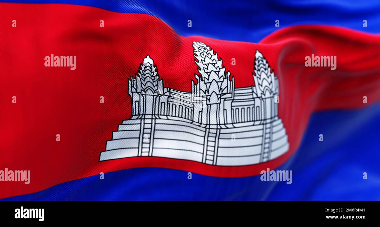 Close-up view of the Cambodia national flag waving. The Kingdom of ...