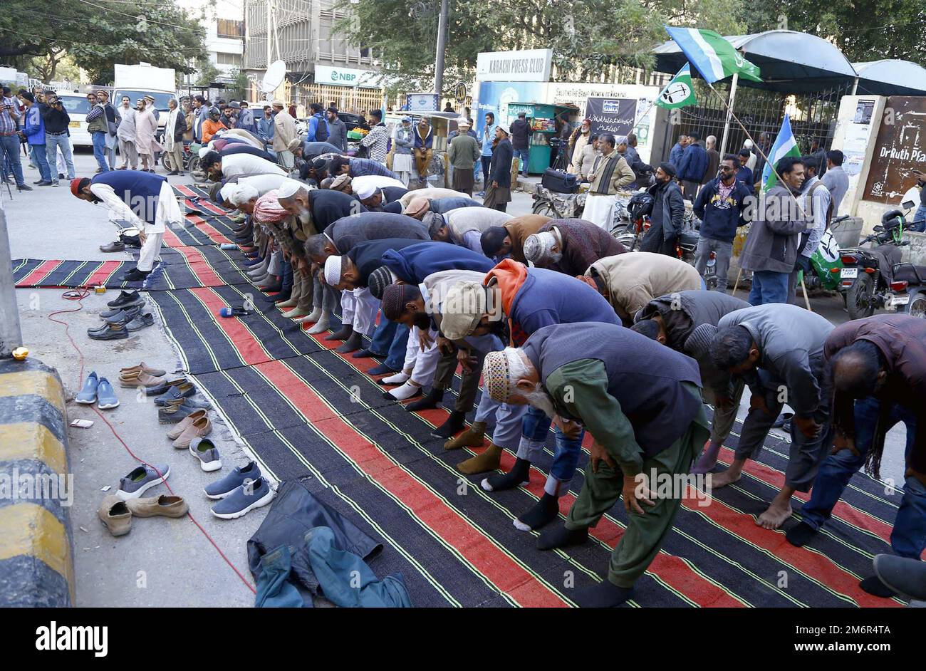 Leaders and activists of Jamat-e-Islami (JI) are offering Assar prayer ...