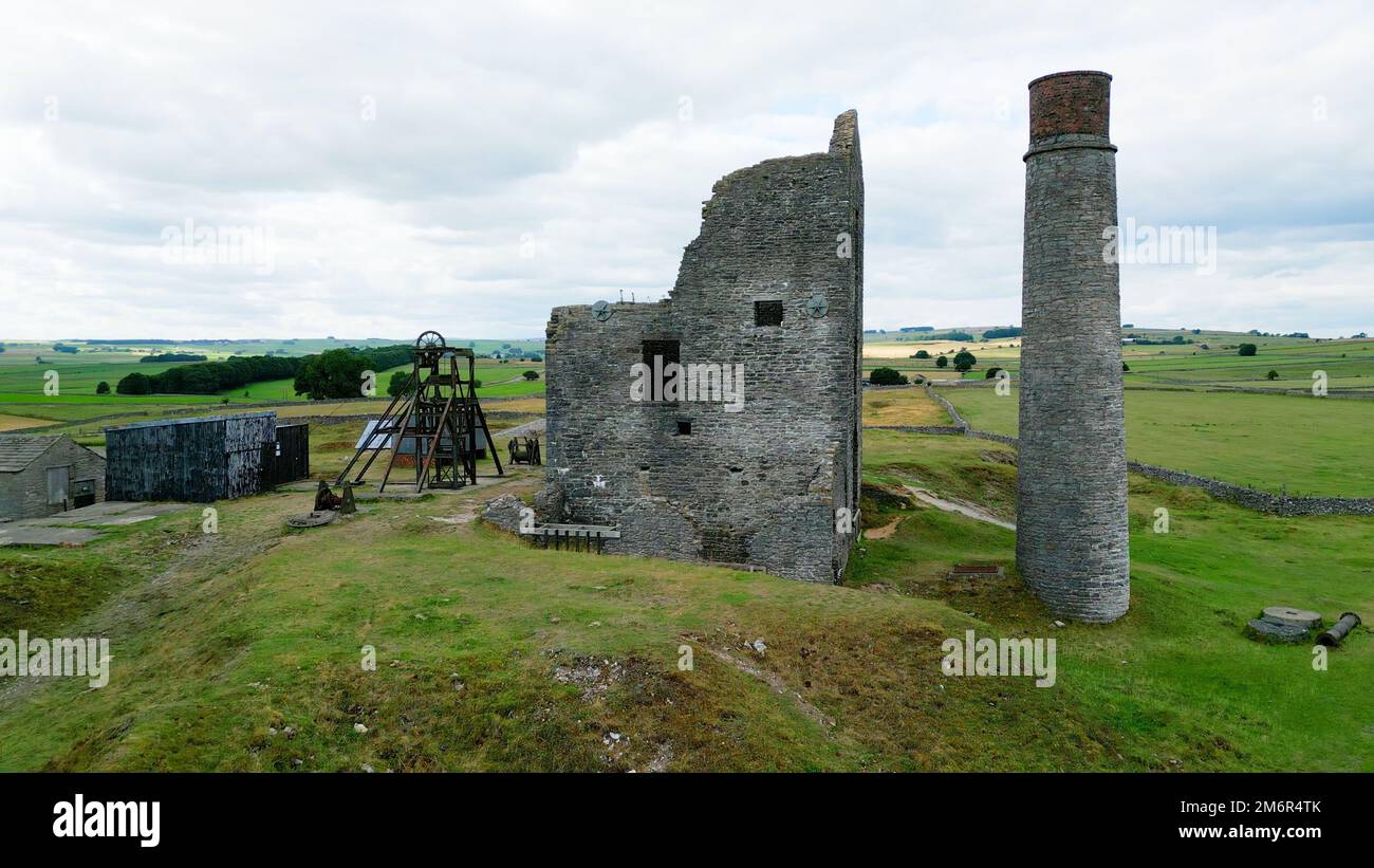 Ruins of Magpie Mine at the Peak District National Park - aerial view ...