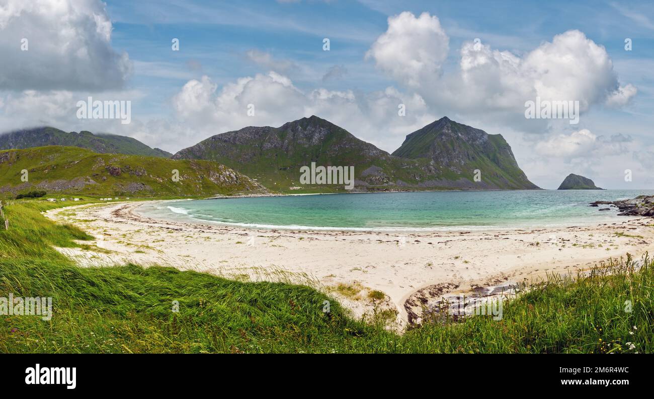 Lofoten fjord summer overcast view Stock Photo - Alamy