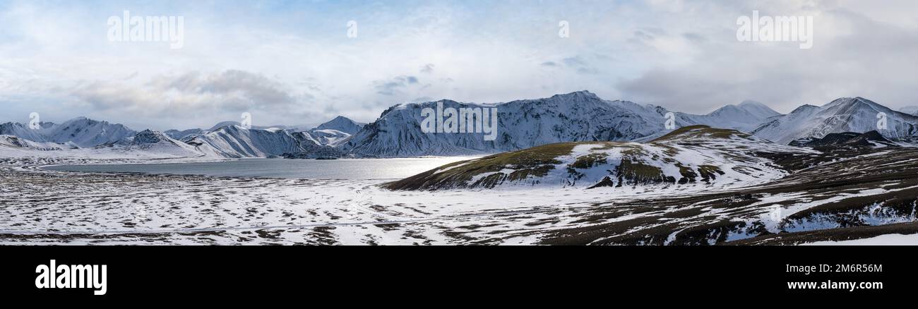Season change in the Icelandic highlands. Colorful Landmannalaugar ...