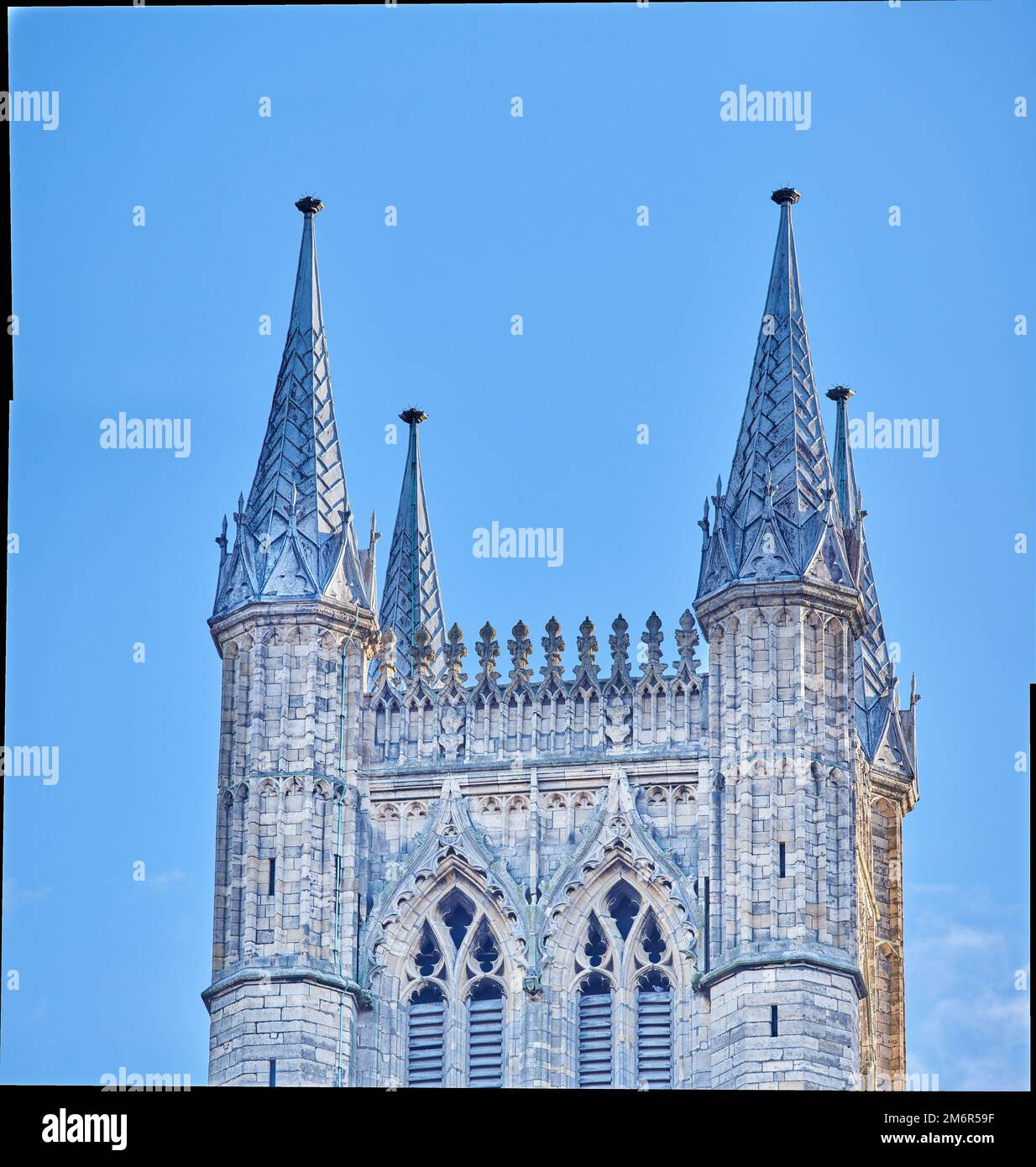 Four pinnacles of one of the towers at the medieval cathedral in ...