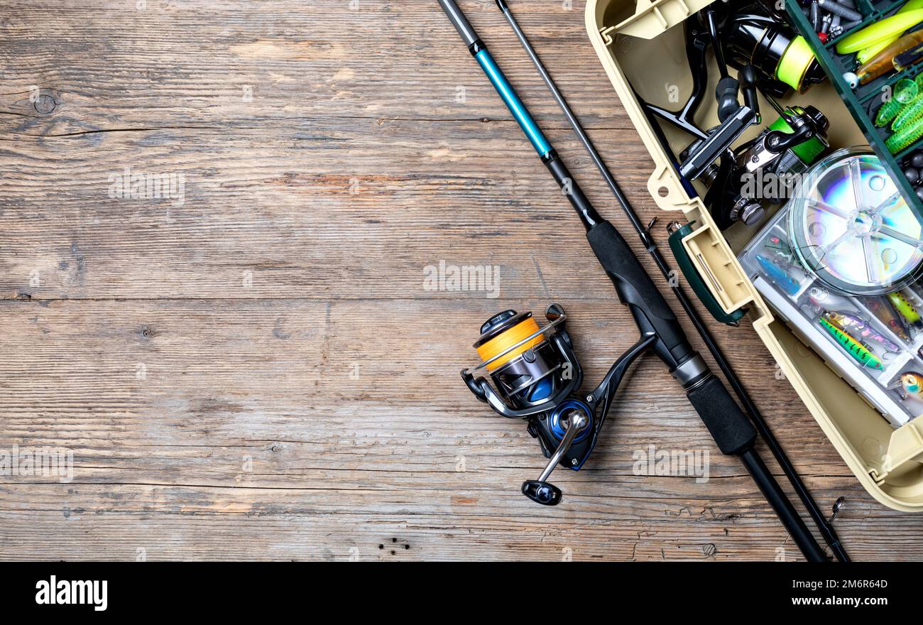Fishing Rod and Tackle Box Stock Photo - Alamy
