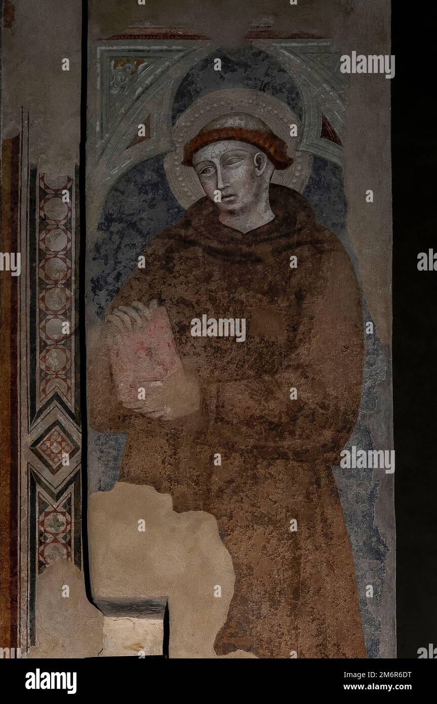 Saint Francis of Assisi, tonsured and wearing the Franciscan brown ...