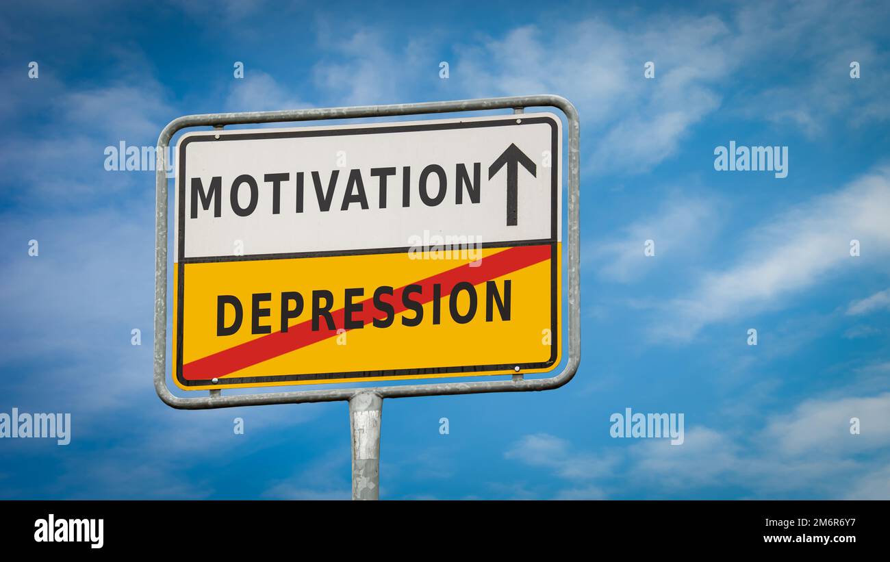 Street Sign Motivation versus Depression Stock Photo - Alamy