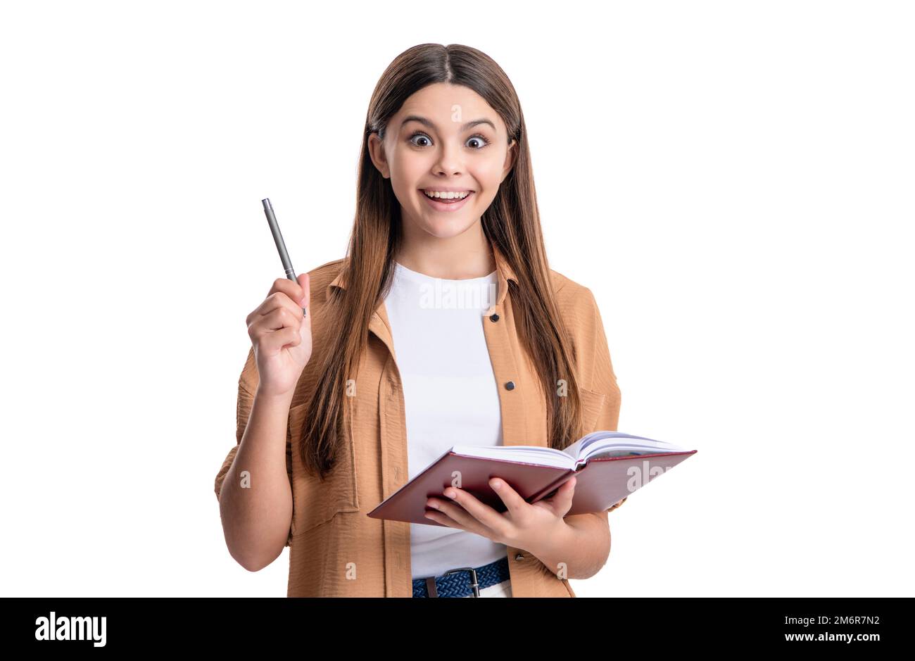 inspired with idea teen girl noting school diary isolated on white ...