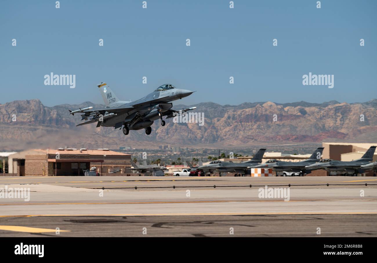 An F-16 Falcon assigned to the 16th Weapons Squadron, U.S. Air Force Weapons School, returns ...
