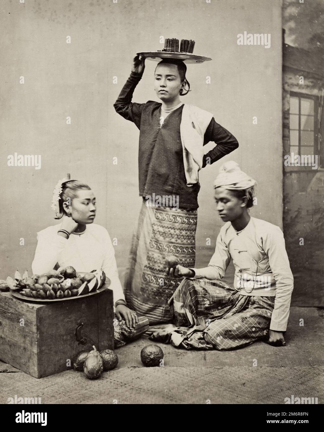 19th century vintage photograph: 'Bazaar Girls' women with produce ...