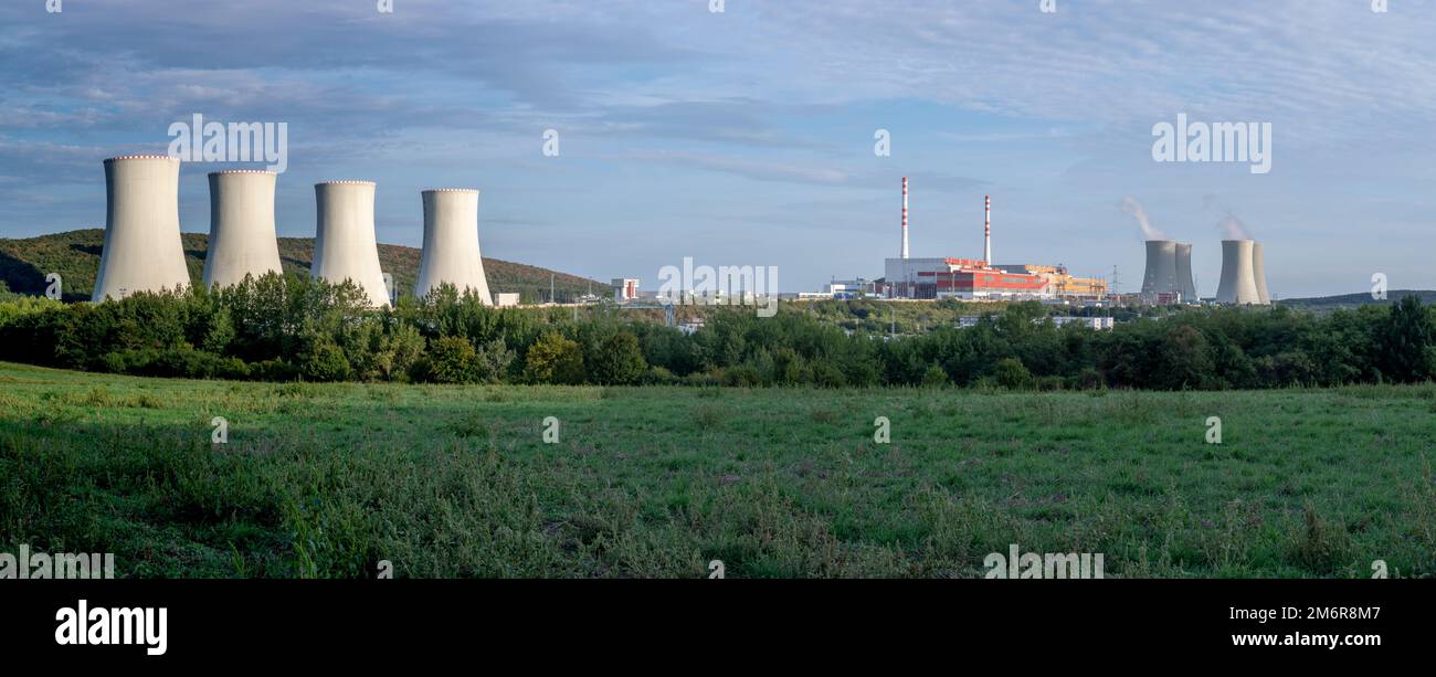Panoramic view of Nuclear power plant. Nuclear power station. Mochovce ...