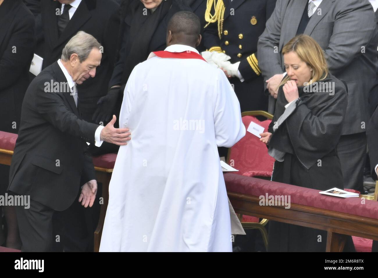 Prime Minister of Italy Giorgia Meloni during the Funeral Mass for the ...