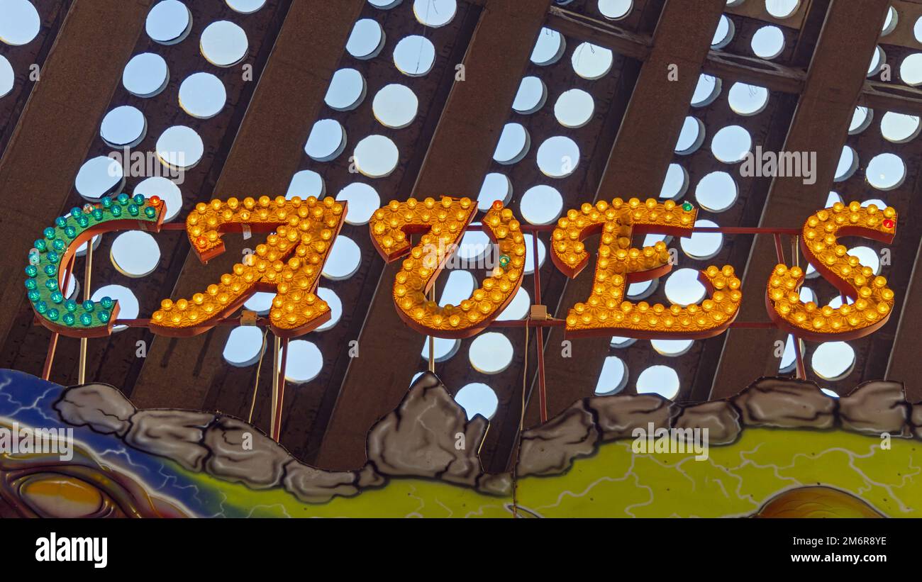 Illuminated 3d Sign Caves at Top of Attraction in Hall Stock Photo - Alamy