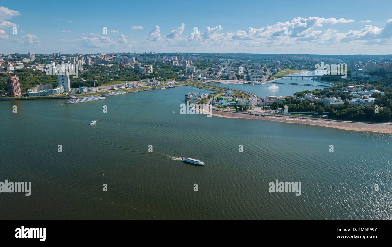 Scenic aerial view of Cheboksary, capital city of Chuvashia, Russia and ...