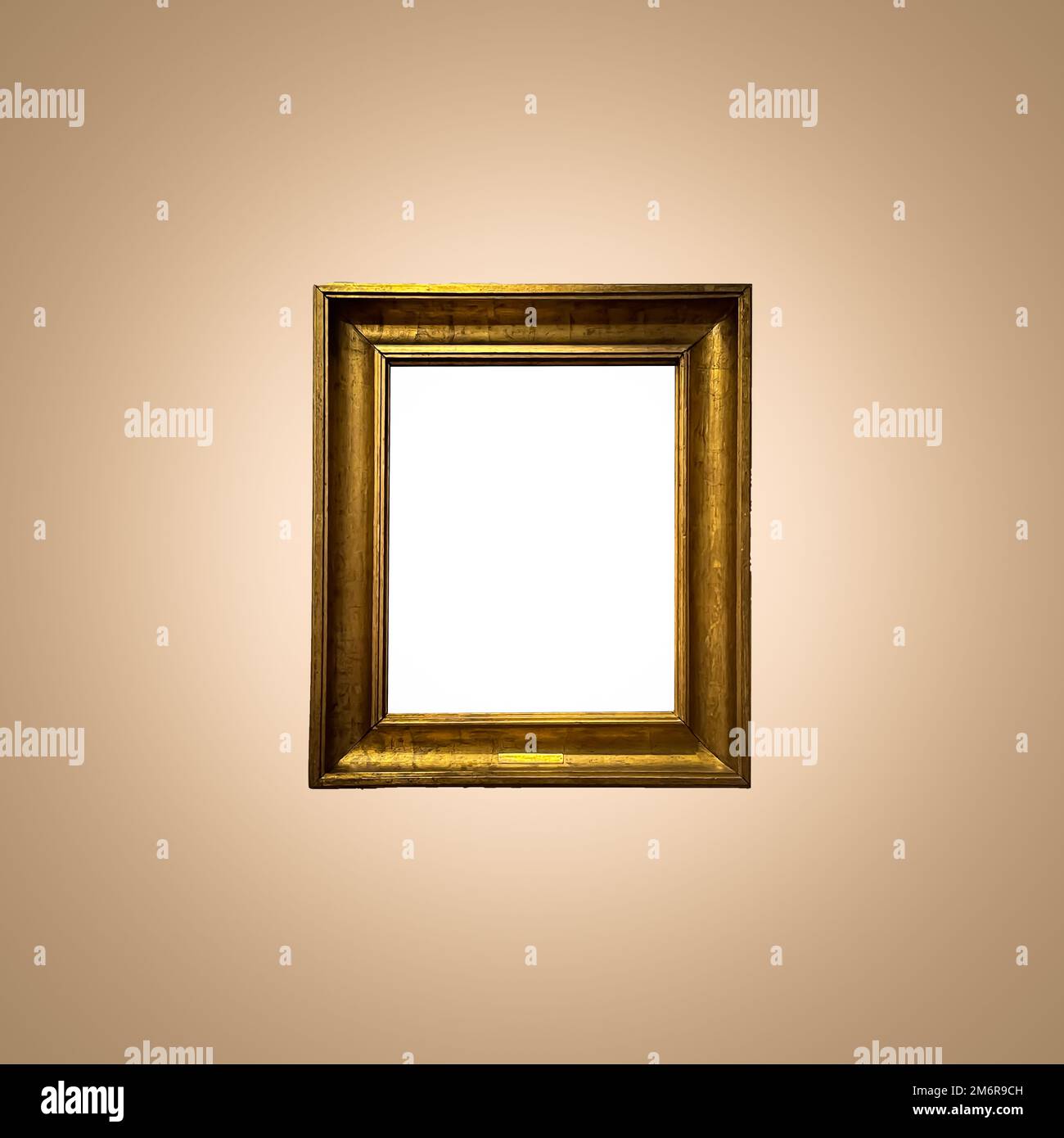 Antique art fair gallery frame on beige wall at auction house or museum ...