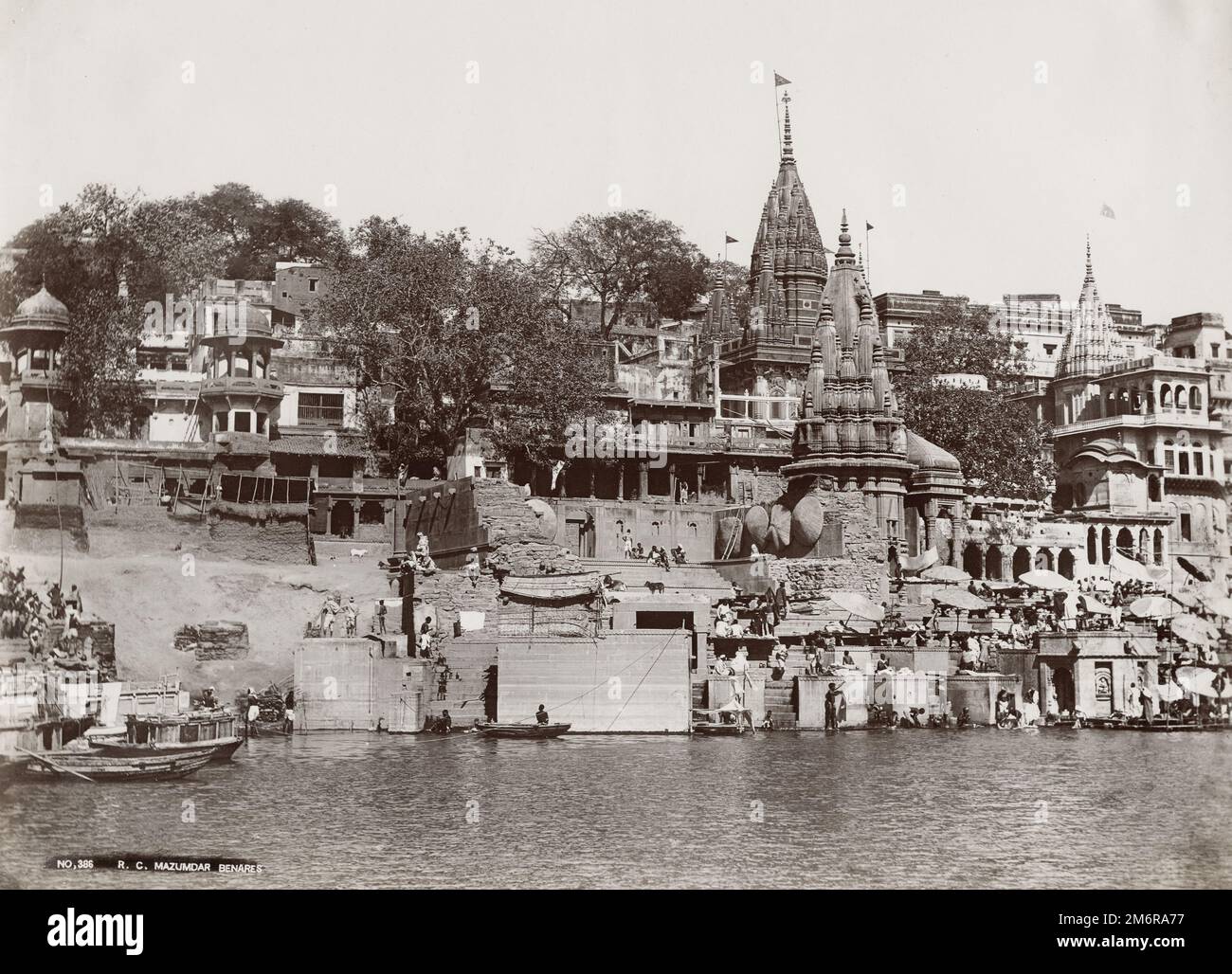 19th century vintage photograph: River Ganges, Benares, Varanasi, India ...